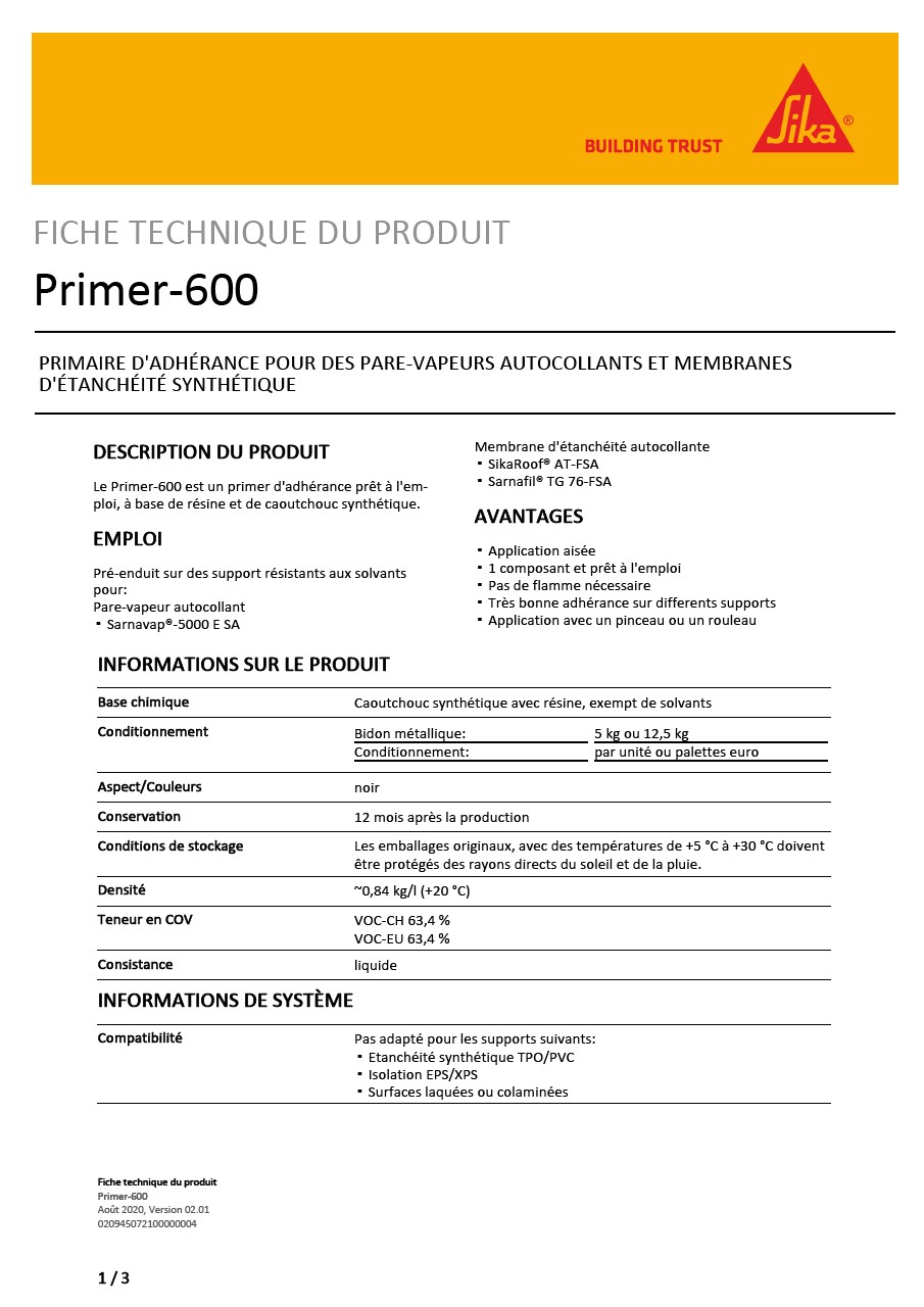 Fiches techniques des produits