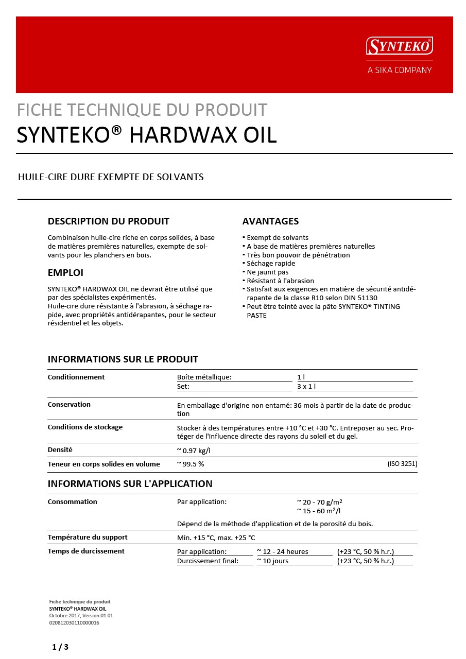 Fiches techniques des produits